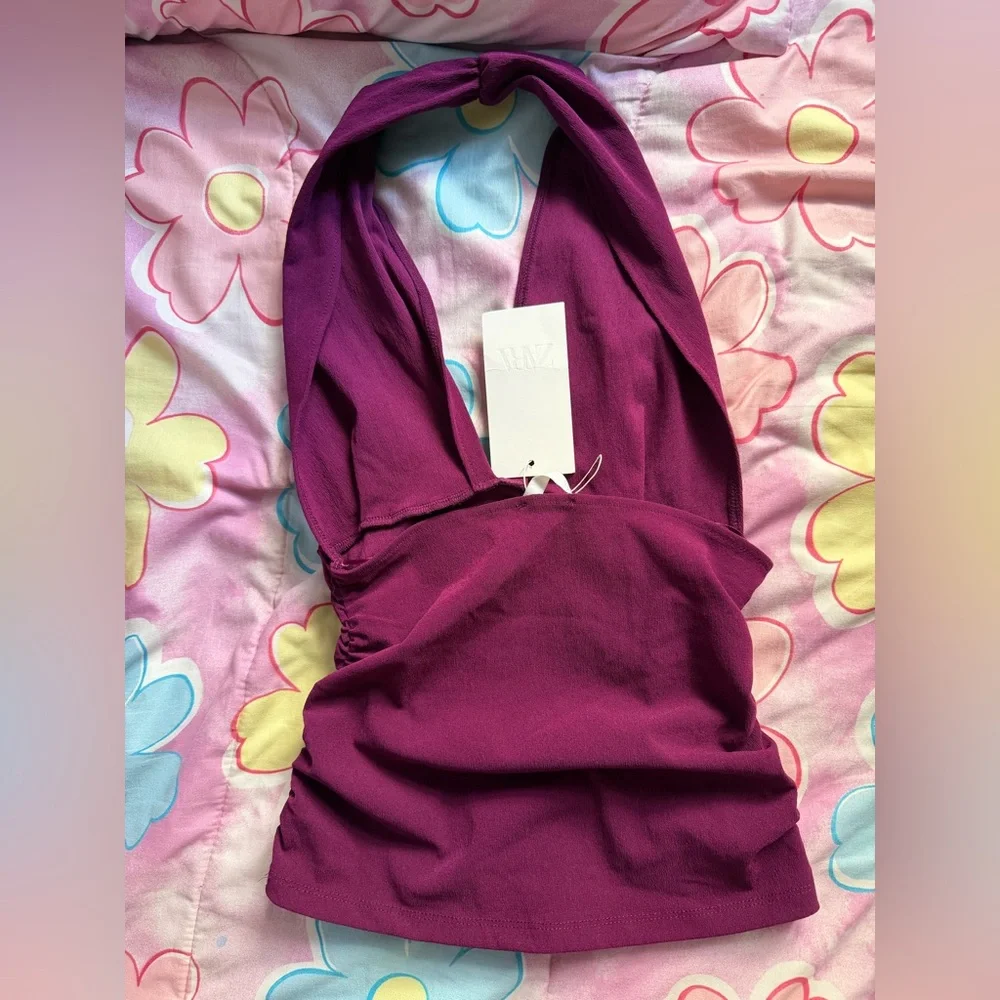 Zara | Tops | Zara Deep Purple Crop Top | Poshmark